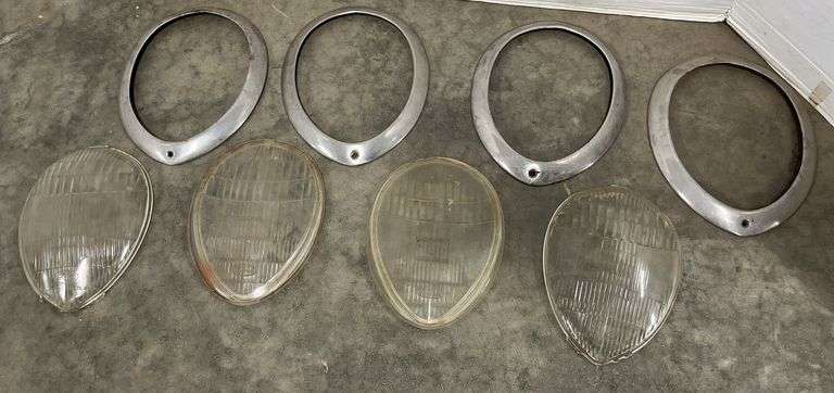 Set of (4) 1930s Ford Teardrop headlight lens and bezel ring - Albrecht ...