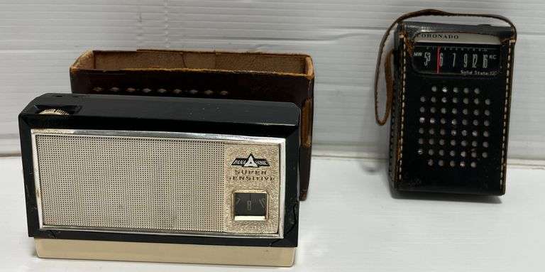 (2) Transistor radios in leather cases: Coronado, and Panasonic T-50 ...