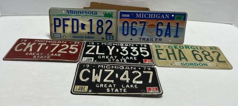 (17) License plates, includes: Six- 1971 Red Michigan Plates; Five ...