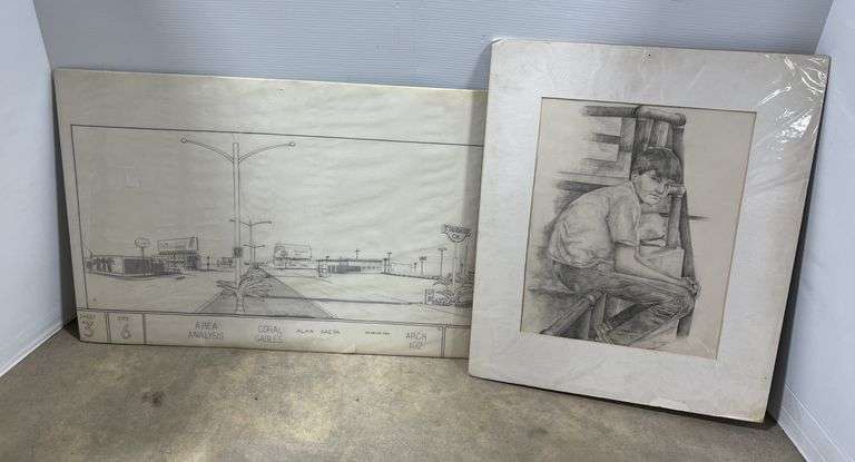 (2) Original drawings, include: Original drawing young boy, 20" x 24 ...