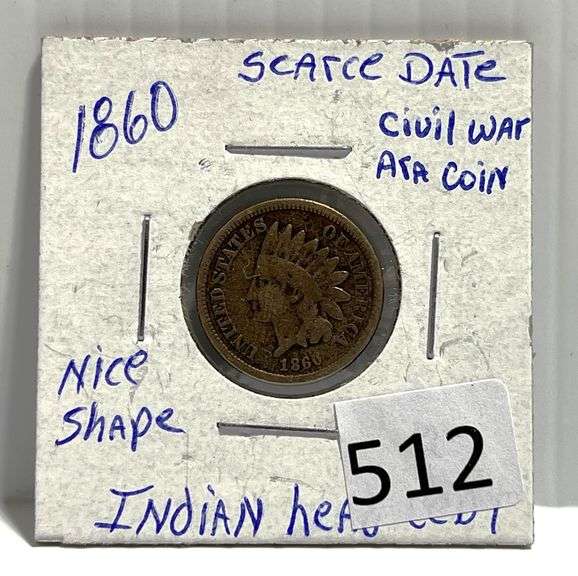 1860 Indian head penny, Civil War era coin, scarce date, ex-nice shape ...