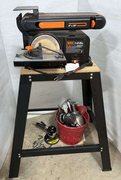 Wen belt/disc sander on stand, 4" x 36", model no. 6502, 120V-60Hz, 4.3 ...