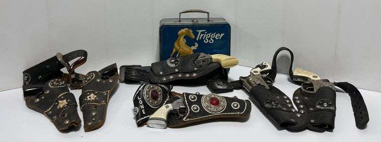 (2) Lone Ranger cap gun double holster belts sets; (2) Lone Ranger cap ...