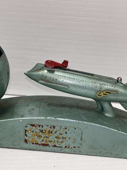 Mid century Rocket to the Moon Bank Atomic era, 1950s, 8" x 3" x 3 1/2 ...