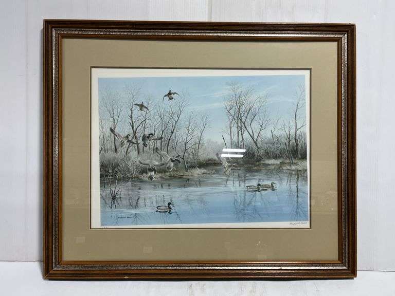 Duck print by Maynard Reece Mallard, signed, 1974, frame- 30 1/2"W x 25 ...