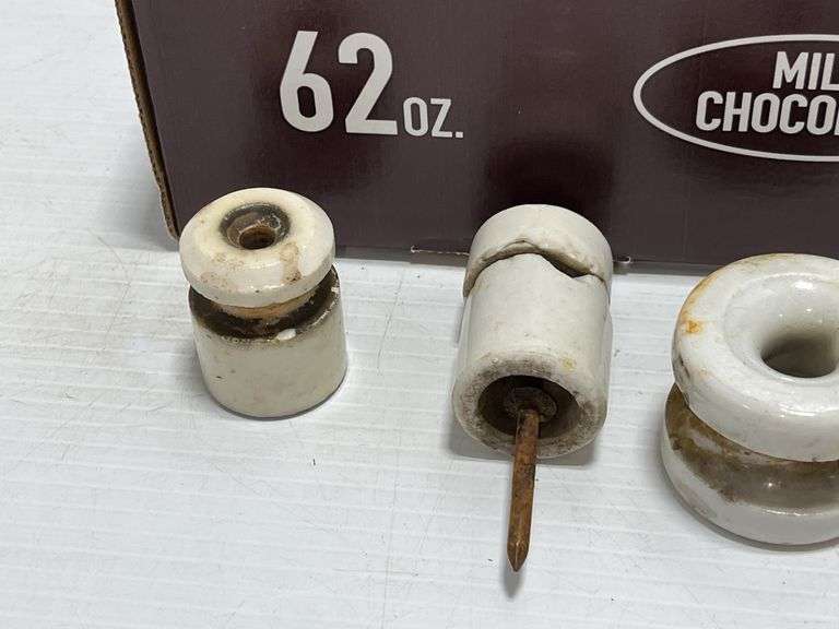(34) Antique older ceramic insulators in brown and white, Joslyn Brown ...