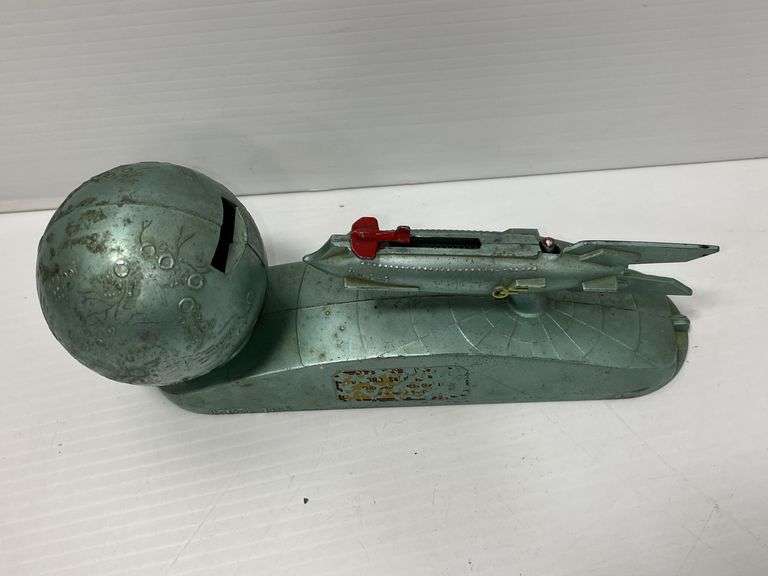 Mid century Rocket to the Moon Bank Atomic era, 1950s, 8" x 3" x 3 1/2 ...
