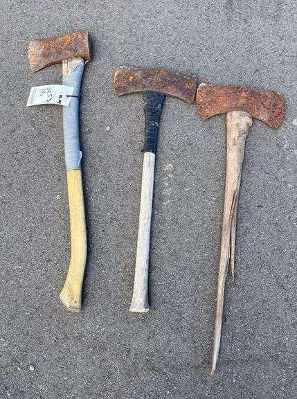 (3) Axes, include: 2- Double head, and Single head axe, all with wooden ...