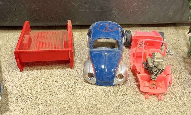 Large model car collection, (3) paint sets, large box of car parts and ...