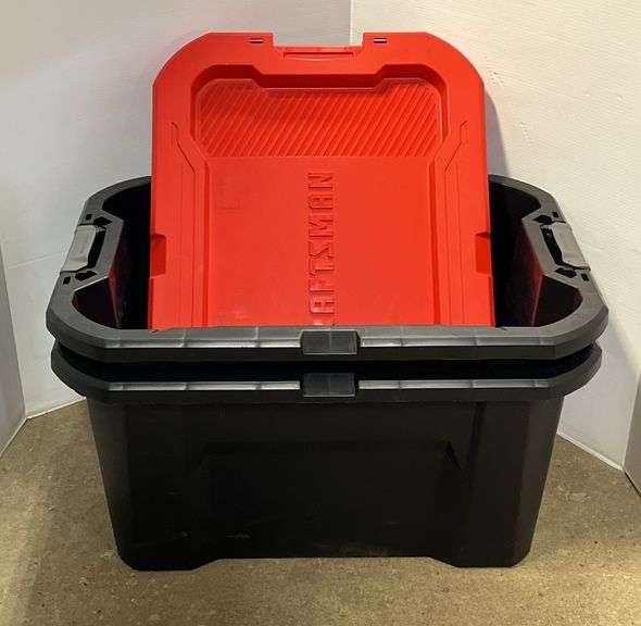 (2) Heavy duty Craftsman 20-gallon storage totes with lids, excellent ...