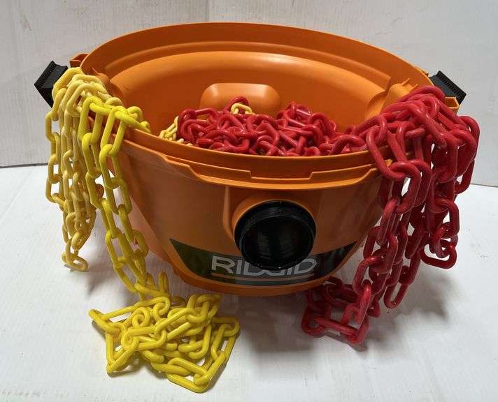 Red plastic chain, 64'L; (4) Short pieces of plastic yellow chain ...