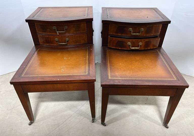 Set of (2) Pioneer Furniture Detroit wooden ornate inlay design side ...