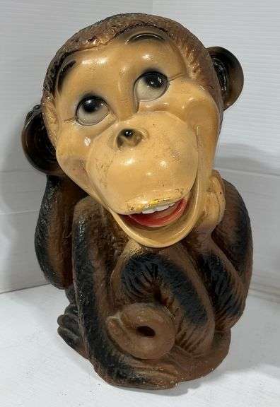Chalkware monkey bank, 15"H, carnival item - Albrecht Auction Service
