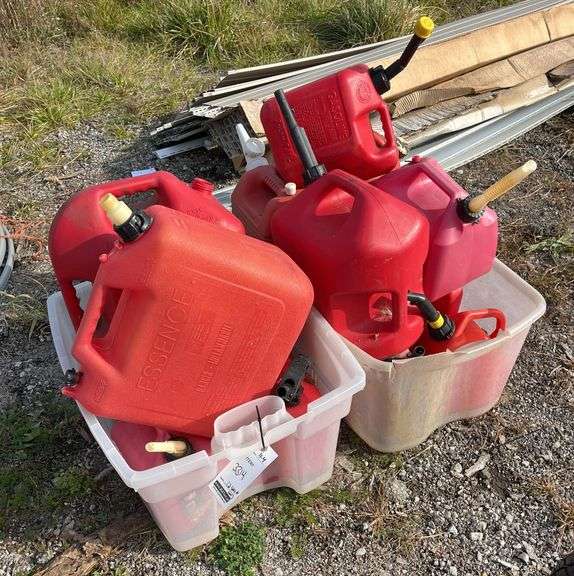 Gas cans, include: (5) 1-Gallon, (6) 2-Gallon, (3) 2 1/2-gallon, and (3 ...