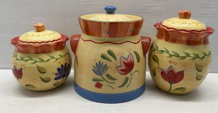(2) Hand Paint Pfaltzgraff Napoli stoneware canisters with lids ...