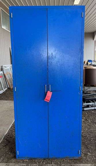Blue metal storage cabinet, very large, 78 3/8"L - Albrecht Auction Service