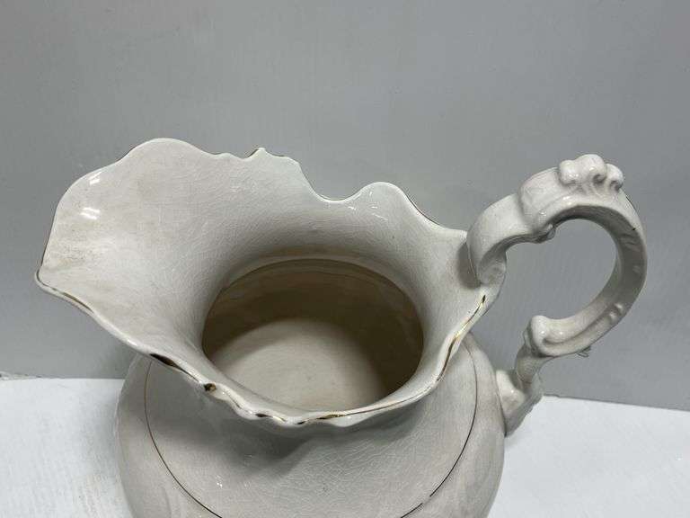 Ironstone pitcher, basin, and chamber pot, basin- 16"Dia, pot lid ...