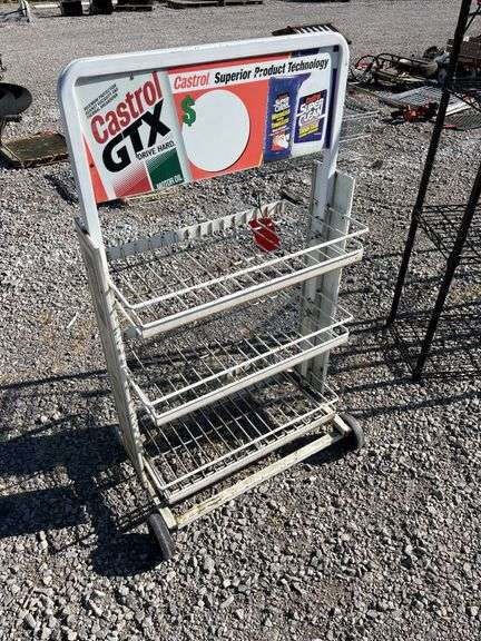 Castrol oil rack, has wheels to roll, 48" x 25 1/2" x 15" - Albrecht ...