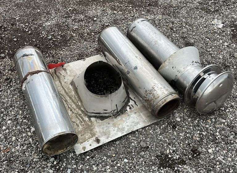 (3) Sections of stainless steel insulated wood stove pipe with roof ...