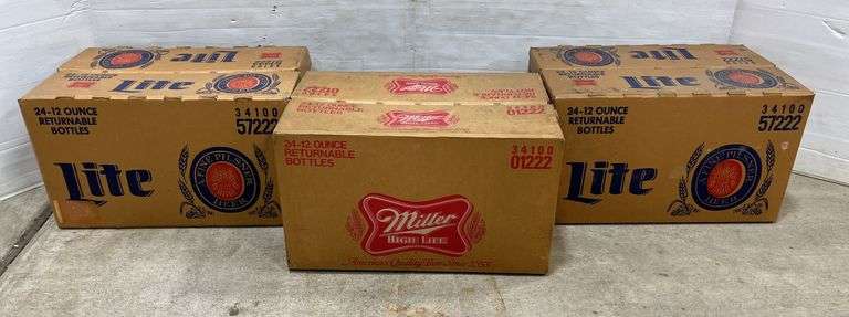 (3) Miller Beer boxes: 2- Miller Lite, and 1- Miller High Life, 16 1/2 ...