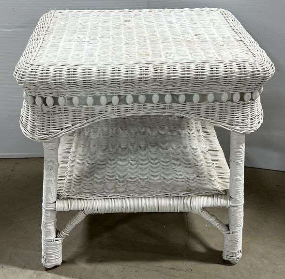 White wicker table, 20"W x 17 1/2"D x 22"H - Albrecht Auction Service