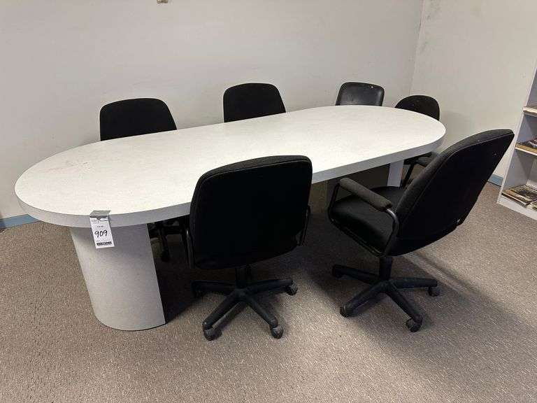 Small Oval Office Table with (6)-Swivel Chairs, Table is 42" x 8' long ...