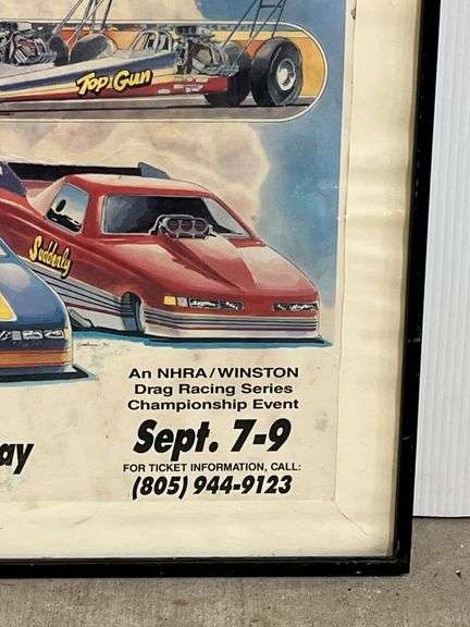 Winston drag racing poster from 1980s, frame has wear/paint loss, 16" x ...