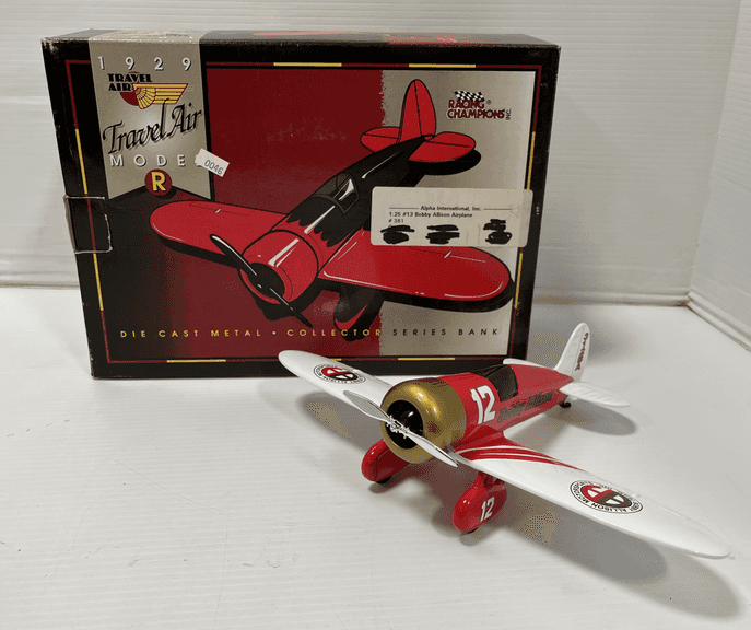 Die cast metal 1929 Travel Air model airplane bank, no. 13 Bobby ...