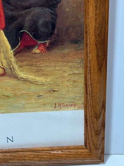 Large wood framed "Taos" print, by J.H. Sharp, Indian Gathering from ...