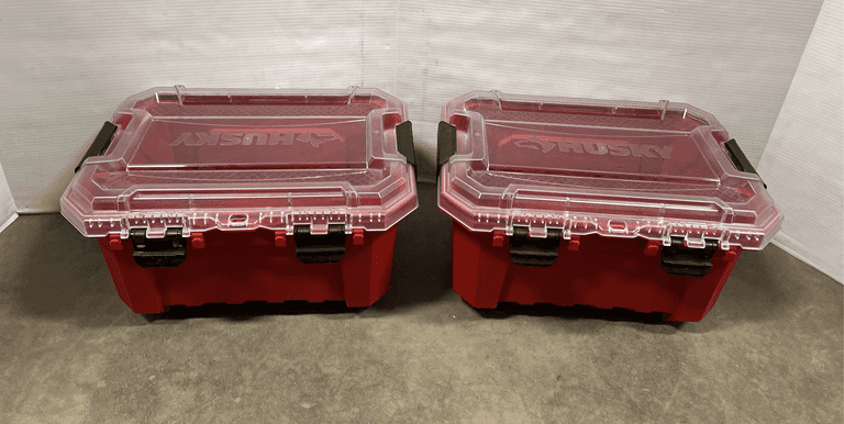 (2) Husky 5-gallon professional duty storage containers, water/dust ...