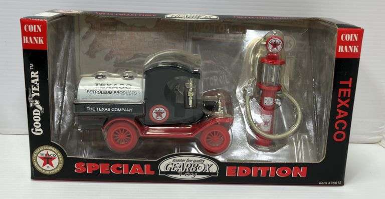 Large Texaco gearbox 1912 Ford Goodyear metal coin bank with gas pump ...