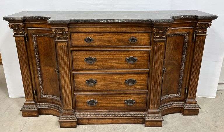 Large wooden buffet and console/buffet with heavy granite top, 70"W x ...