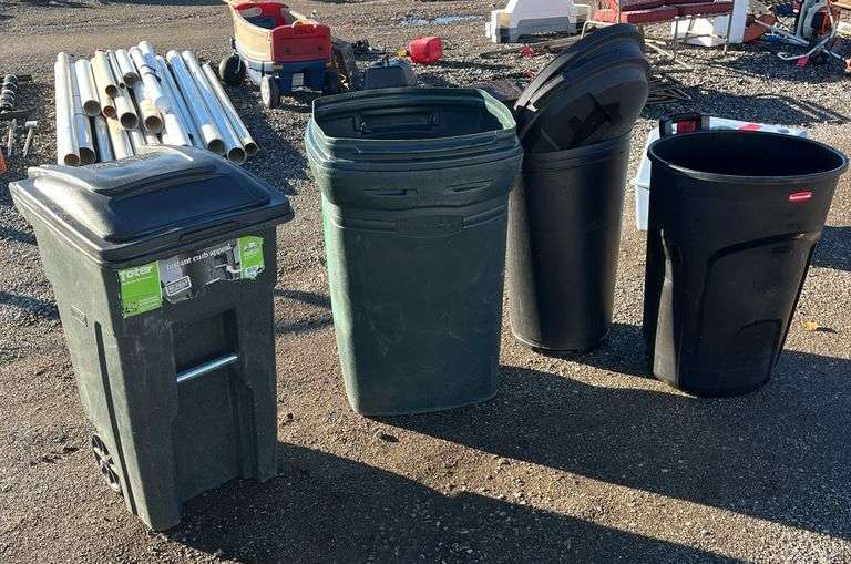 (4) Trash cans, includes: 1- Tote, 64-gallon; 1- Yard waste, and 2 ...