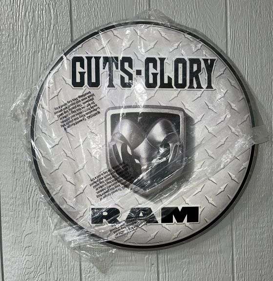 Metal Dodge sign, "Guts-Glory, Ram", 24"Dia, new - Albrecht Auction Service