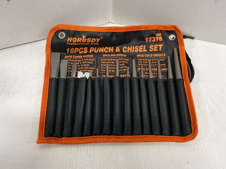 16-Piece punch and chisel set, includes: 5- taper punch, 5- pin punch ...