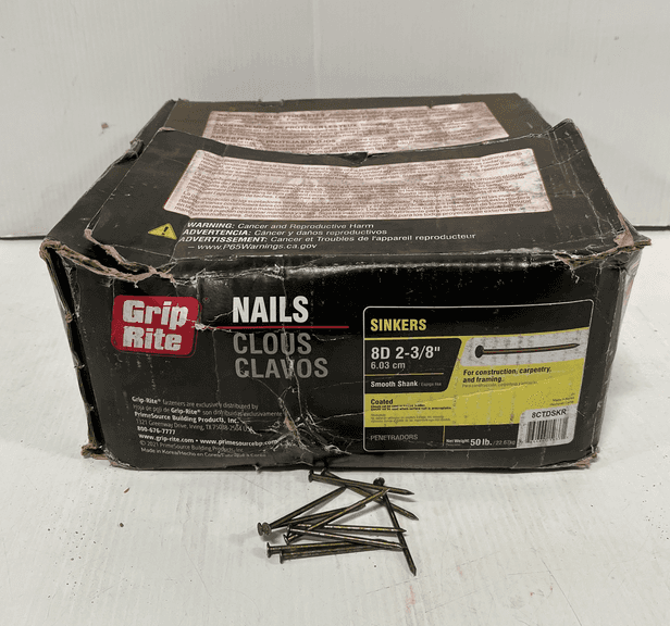50 lbs. of Grip Rite nails, 8D, 2 3/8" smooth shank sinkers, good ...