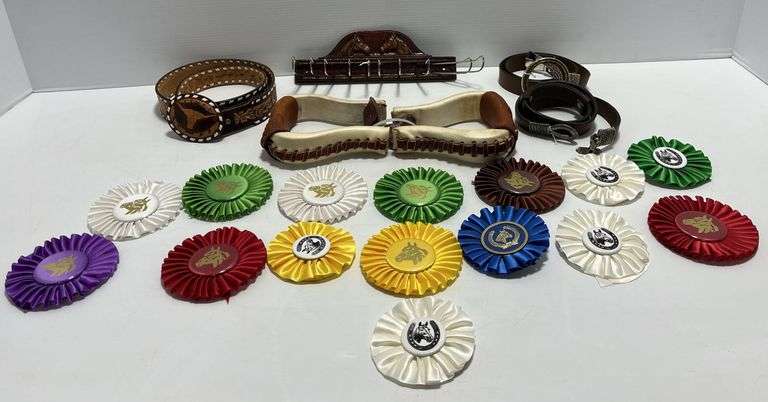 Horse/equestrian items, include: (15) Competition show ribbons ...