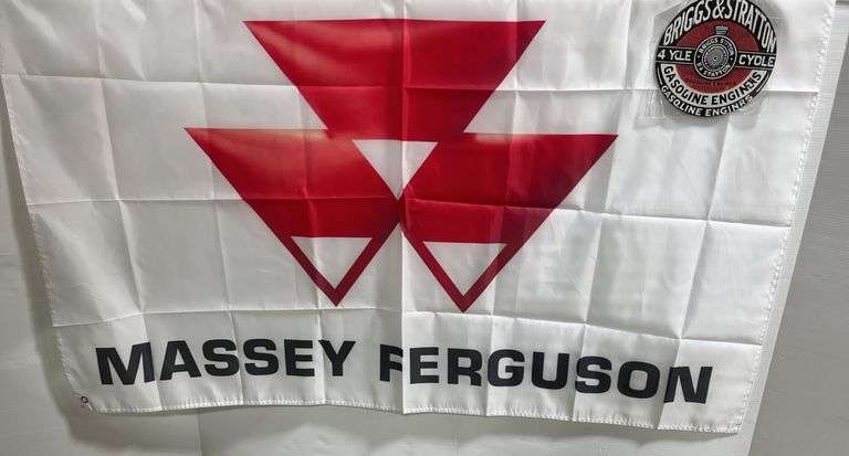 Briggs & Stratton metal sign, 8" x 8"; "Massey Ferguson" flag, 3' x 5 ...