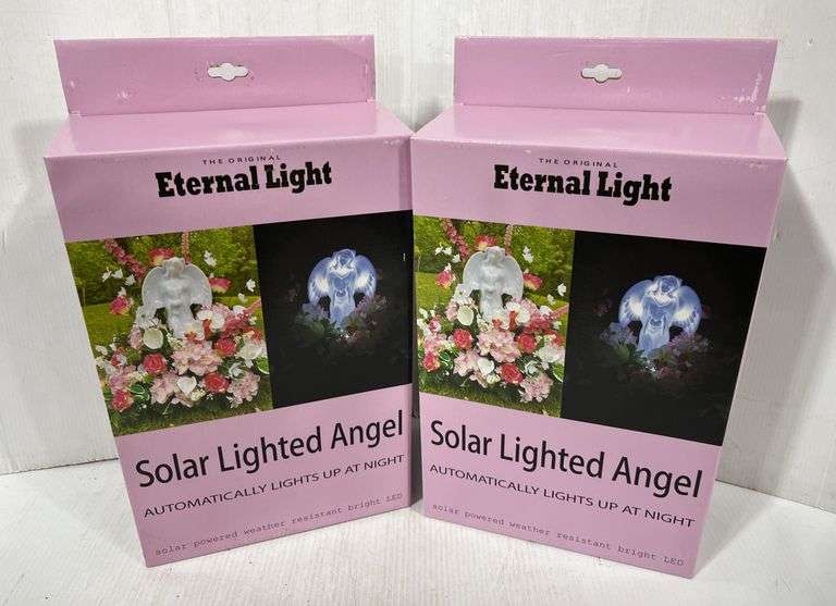 (2) Eternal light solar lighted garden memorial angel light with stake ...