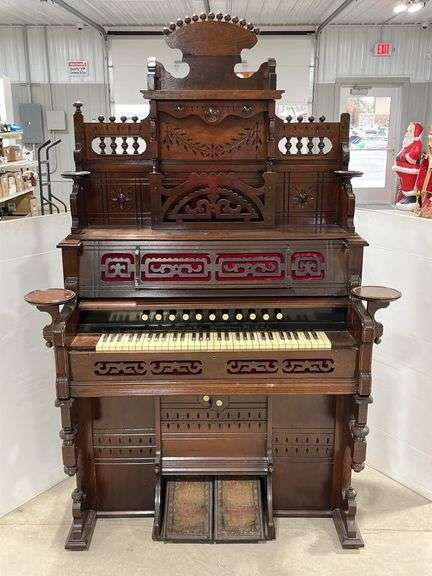 1890's Ornate pump organ, 52"W x 23"D x 78"H, works - Albrecht Auction ...