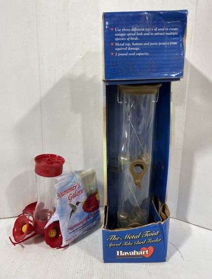 Hummingbird feeder with two bags of feed; HavaHart spiral tube bird ...