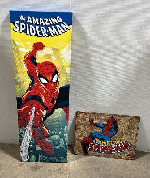 The Amazing Spider-Man picture, 12"W x 36"H; Spider-Man metal sign, 12 ...
