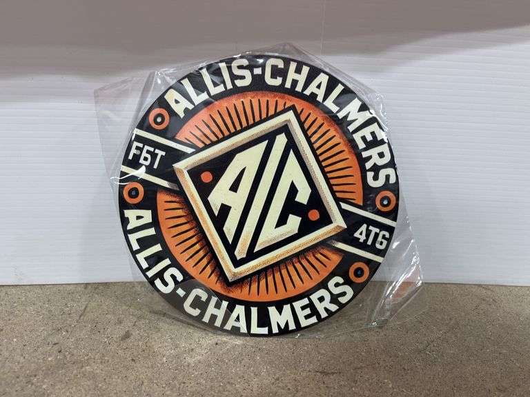 "Allis Chalmers" flag, 3' x 5', NIP; Allis Chalmers metal sign, 8" x 8 ...