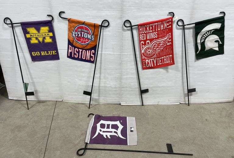 Several yard flag posts with sports teams flags, posts- 3'H - Albrecht ...