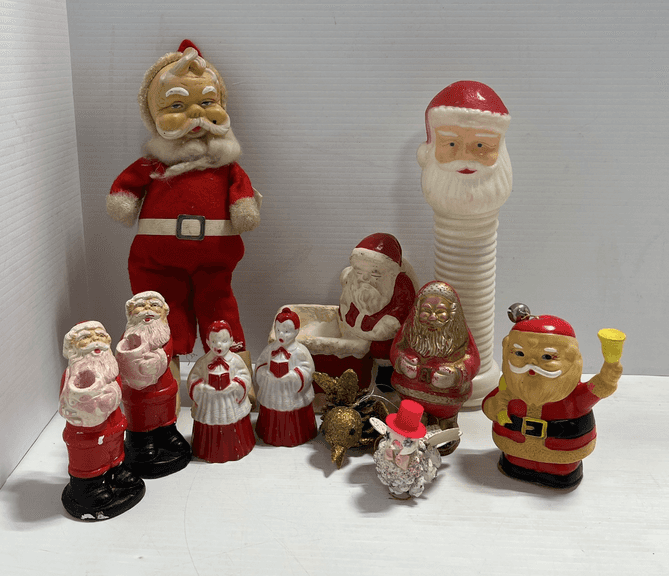 Older Christmas items, include: Heavy plaster Santa with chimney ...