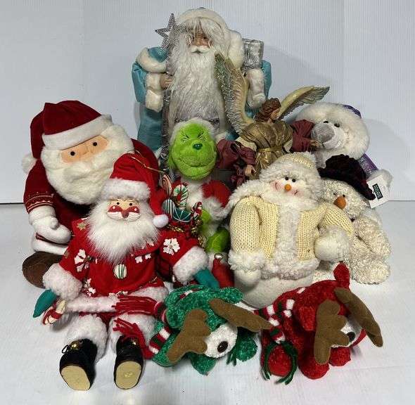 Older Santas, Angel, Grinch, and more, up to 17 1/2"H, have wear ...