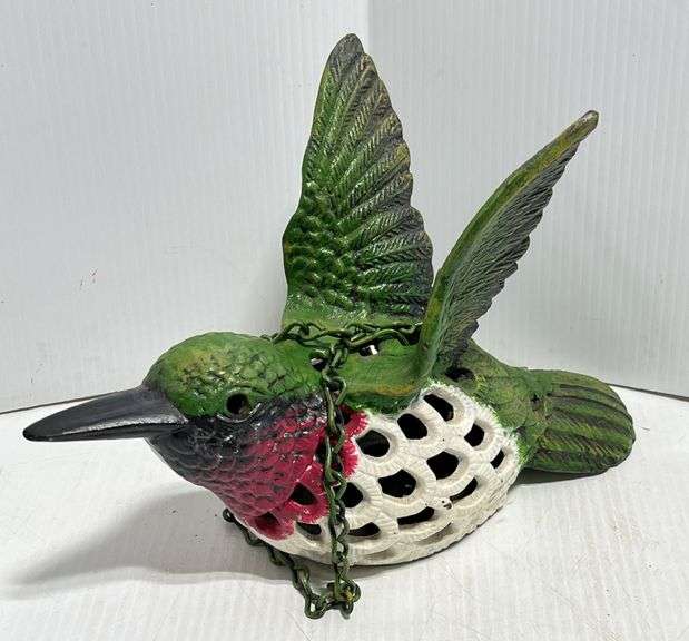 Cast iron hummingbird hanging decoration candle holder, approx. 11"L ...