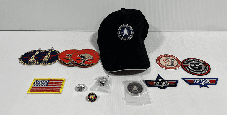 US Space Force ball cap, Air Force patches, challenge coin, (2) size 10 ...