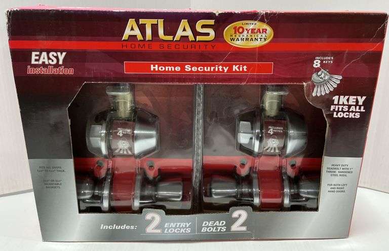 Atlas home lock set, (2) entry locks, (2) deadbolt locks, (8) keys, NIB ...