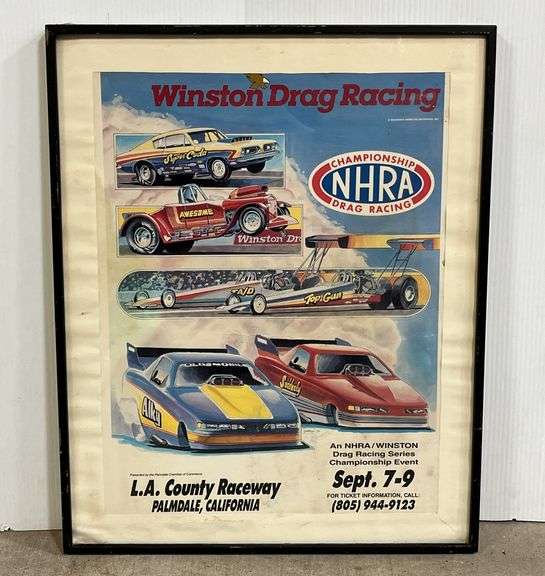 Winston drag racing poster from 1980s, frame has wear/paint loss, 16" x ...